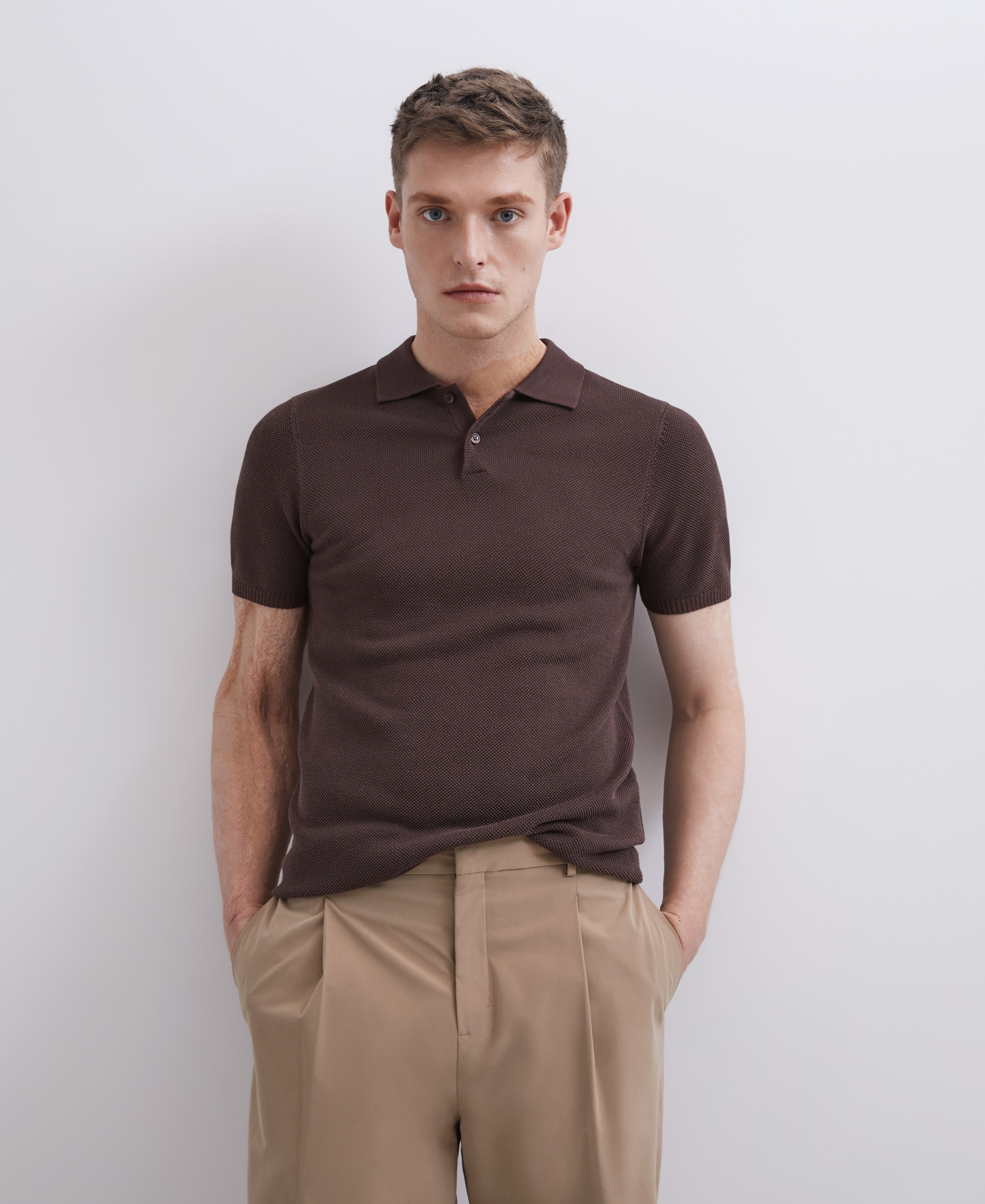 Polo Cuello Camisero Piqué Marrón