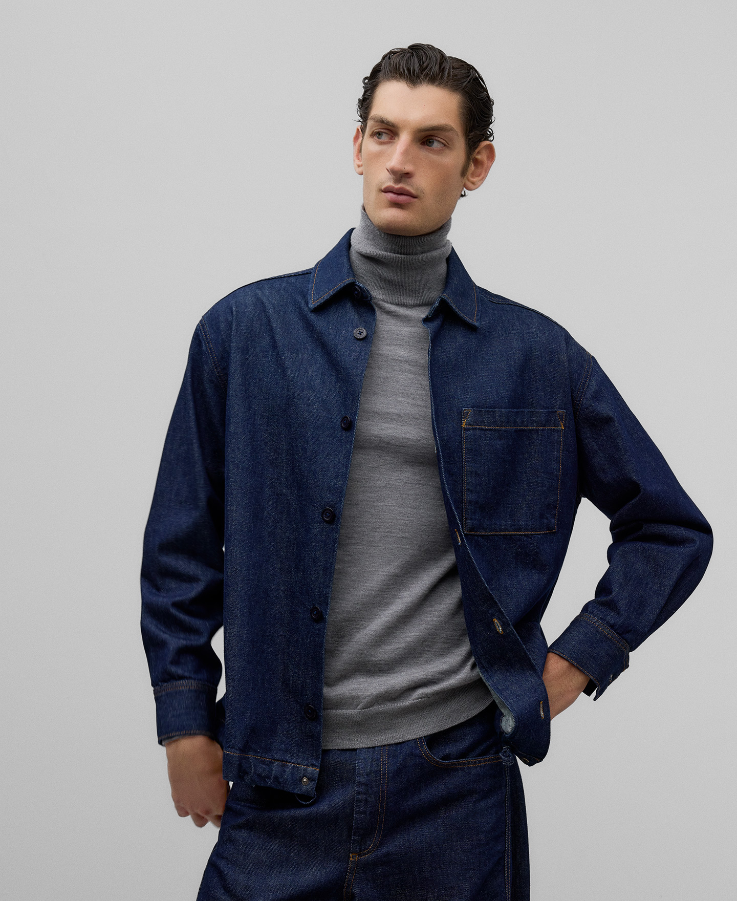 Navy blue denim overshirt man | AD UK