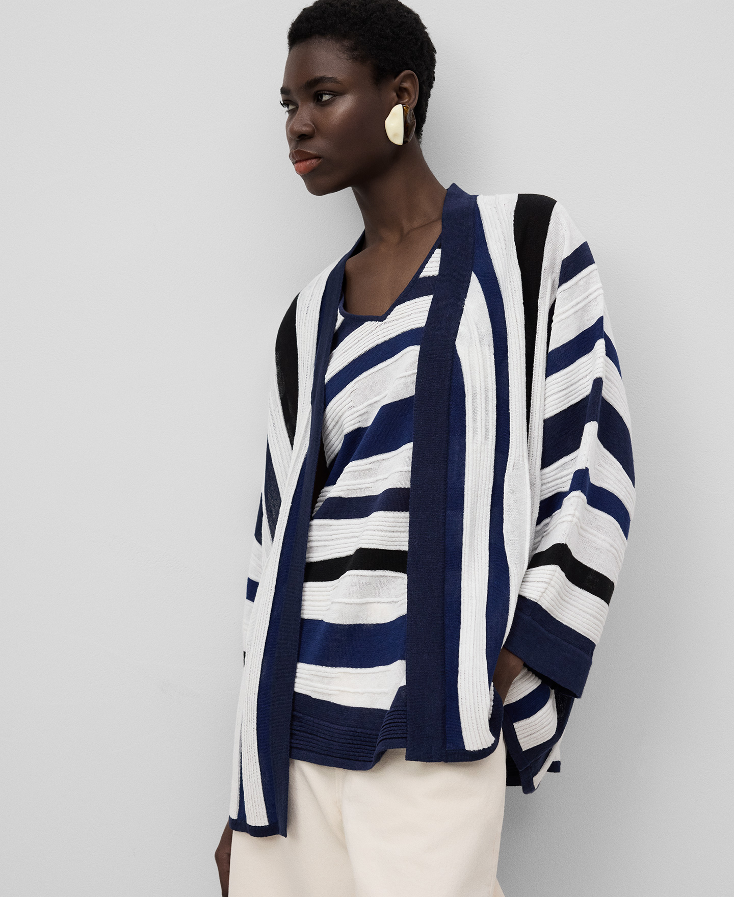 Striped structured knit jacket woman